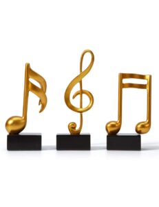 haucoze 3pcs music note decor gifts musical figurine modern statue sculpture table centerpiece crafts gold home arts 7.5inch