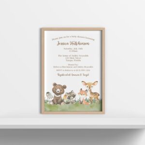 Woodland Friends Baby Shower Invitation Watercolor Forest Friends Available for Girls Boys Gender Neutral Unisex Woods Fox Deer Bear Country Personalized Customized Printed Cards (12 Count)