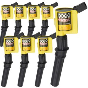 high performance ignition coil 8 pack -upgrade 15% more energy for ford f-150 f-250 f-350 4.6l 5.4l v8 crown victoria expedition mustang lincoln mercury compatible & dg508 dg457 dg472 dg491 (yellow)