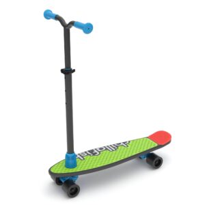 chillafish skatieskootie customizable training skateboard and lean-to-steer scooter with detachable stability handlebar, multiple deck & tail color options, ages 3+, black mix