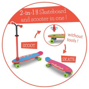 Chillafish Skatieskootie Customizable Training Skateboard and Lean-to-Steer scooter with Detachable Stability Handlebar, Multiple Deck & Tail color options, Ages 3+, Black Mix