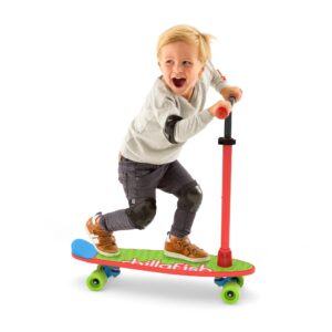 Chillafish Skatieskootie Customizable Training Skateboard and Lean-to-Steer scooter with Detachable Stability Handlebar, Multiple Deck & Tail color options, Ages 3+, Black Mix