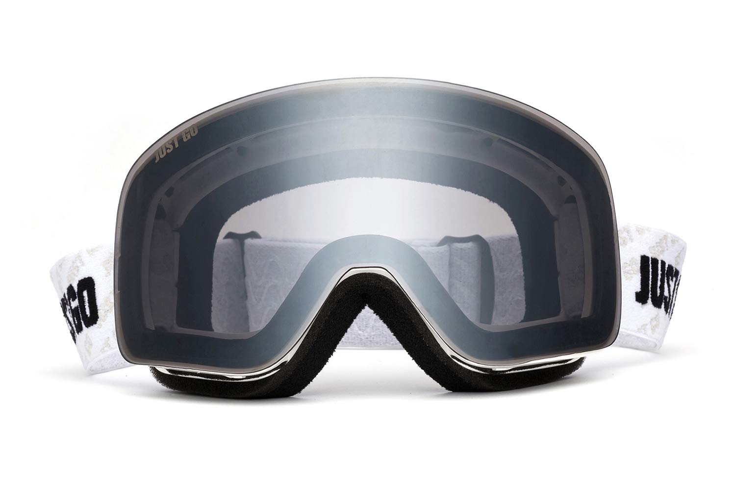 JUST GO Ski Goggles for Skiing Dual-Layer Anti-Fog 100% UV Protection lens Snowboard Goggles, White Frame/Gray Lens (VLT 18.6%)