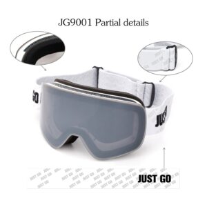 JUST GO Ski Goggles for Skiing Dual-Layer Anti-Fog 100% UV Protection lens Snowboard Goggles, White Frame/Gray Lens (VLT 18.6%)