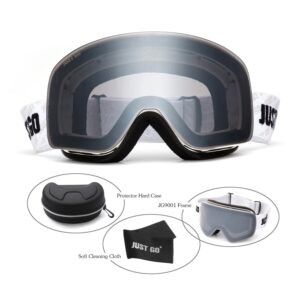 JUST GO Ski Goggles for Skiing Dual-Layer Anti-Fog 100% UV Protection lens Snowboard Goggles, White Frame/Gray Lens (VLT 18.6%)