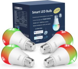 smart light bulbs,color changing light bulbs that work with alexa and google assistant,2.4ghz wifi & bluetooth music sync multicolor led bulbs,7w(60w eqv.) e26 a19 for smart home lighting-4pack