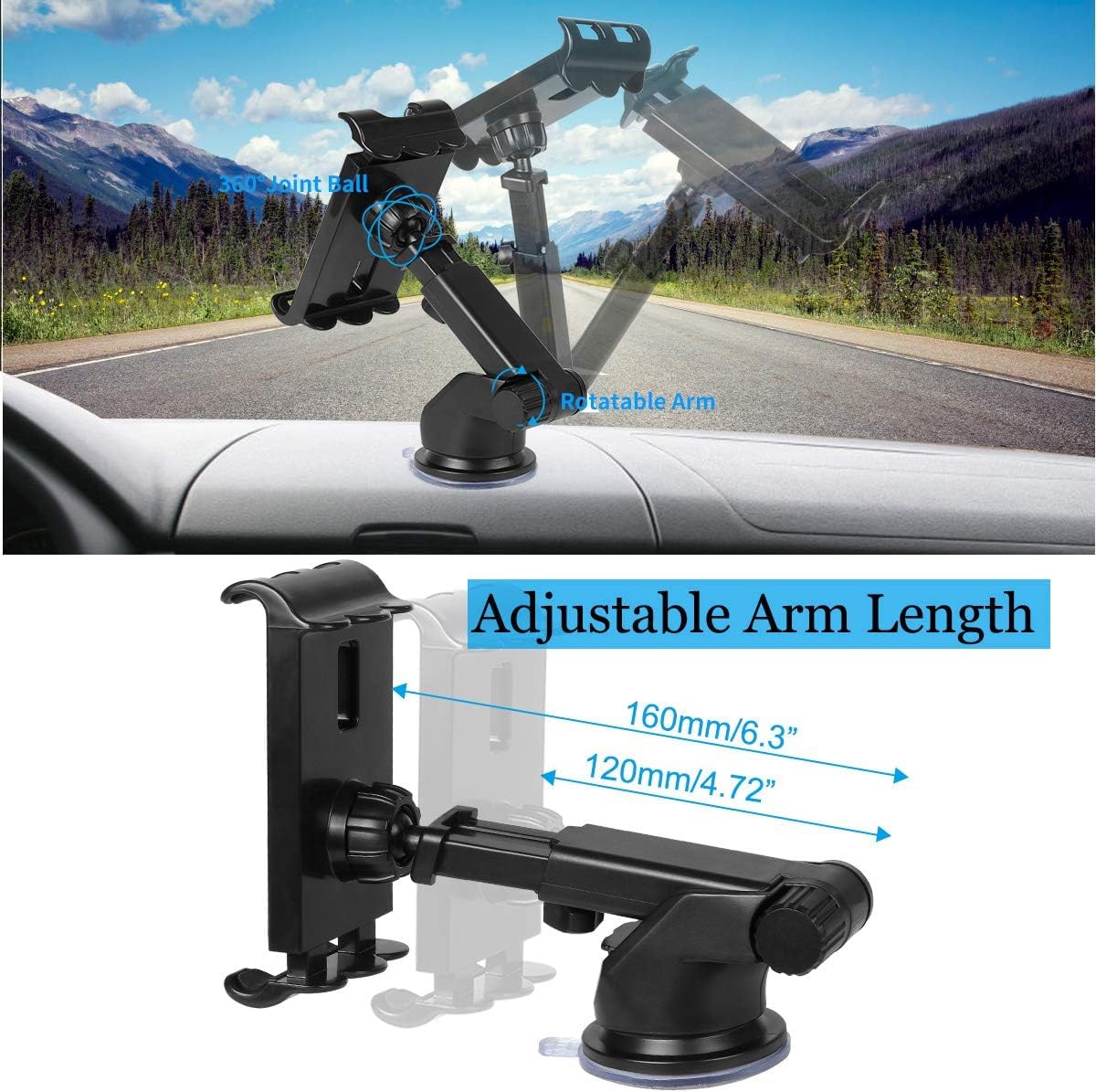 SincereFly Car Mount, 7-10.5inch Tablet & 4.5-6.5inch Phone Holder, Portable Electronic Device Mount