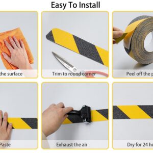 2 Inch X 32.8ft Non Slip Safety Grip Tape for Stairs Steps Non Skid Tread High Traction Friction/Strong Grip Abrasive Adhesive Hazard Caution Tape- Black/Yellow