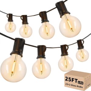 svater globe string lights outdoor, 25ft led patio lights with 23pcs e12 socket, 25pcs g40 1w clear glass bulbs string for cafe bistro backyard garden