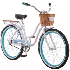 Schwinn Destiny Beach Cruiser Bike for Men Women, Ages 8 Up or Rider Height 4'8" to 5'6", 24-Inch Wheels, Single Speed, Rear Cargo Rack, Purple