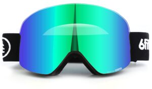 6fiftyfive - ski goggles men and women - frameless, full revo coating, anti fog, magnetic quick change lens, 100% uv400, otg - ski, snowmobile and snowboard