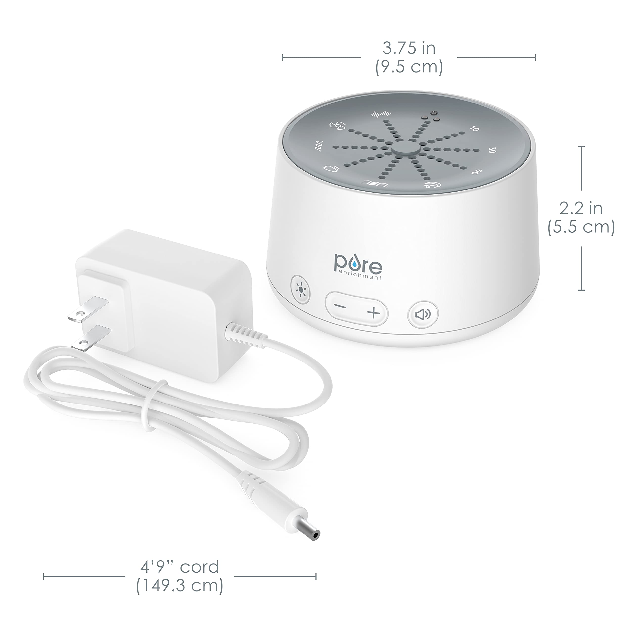 Pure Enrichment® Doze™ Sound Machine and Sleep Therapy Light - 6 Soothing Sounds, Relaxing Pulse Light, Auto Sleep Timer, and Built-in USB Charger - All-Natural Sleep Aid and Stress Reliever