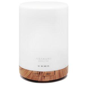 asakuki 300ml essential oil diffuser, quiet 5-in-1 premium humidifier, natural home fragrance aroma diffuser with 7 led color changing light and auto-off safety switch-light brown