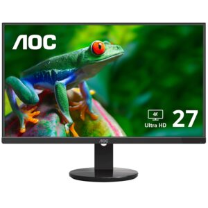 aoc u2790vq 27" 4k 3840x2160 uhd frameless monitor, ips, 5ms, 1 billion+ colors, 108% srgb, vesa, black