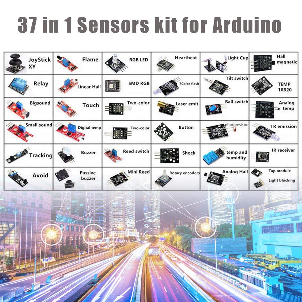 Comidox 37/Set Sensor Assortment Kit 37 in 1 Sensor Module Starter Kit for Arduino MCU Educ(Infrared/Temperature/Avoid Obstacle/Buzzer Sensor etc)