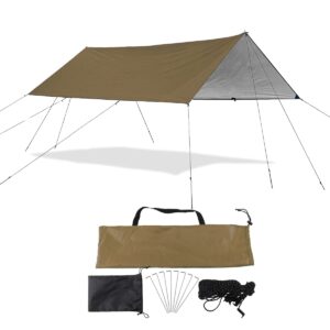 sutekus camping tarp rain fly tarp waterproof tent tarp lightweight ripstop fabric 12ft extra large tarp (khaki)