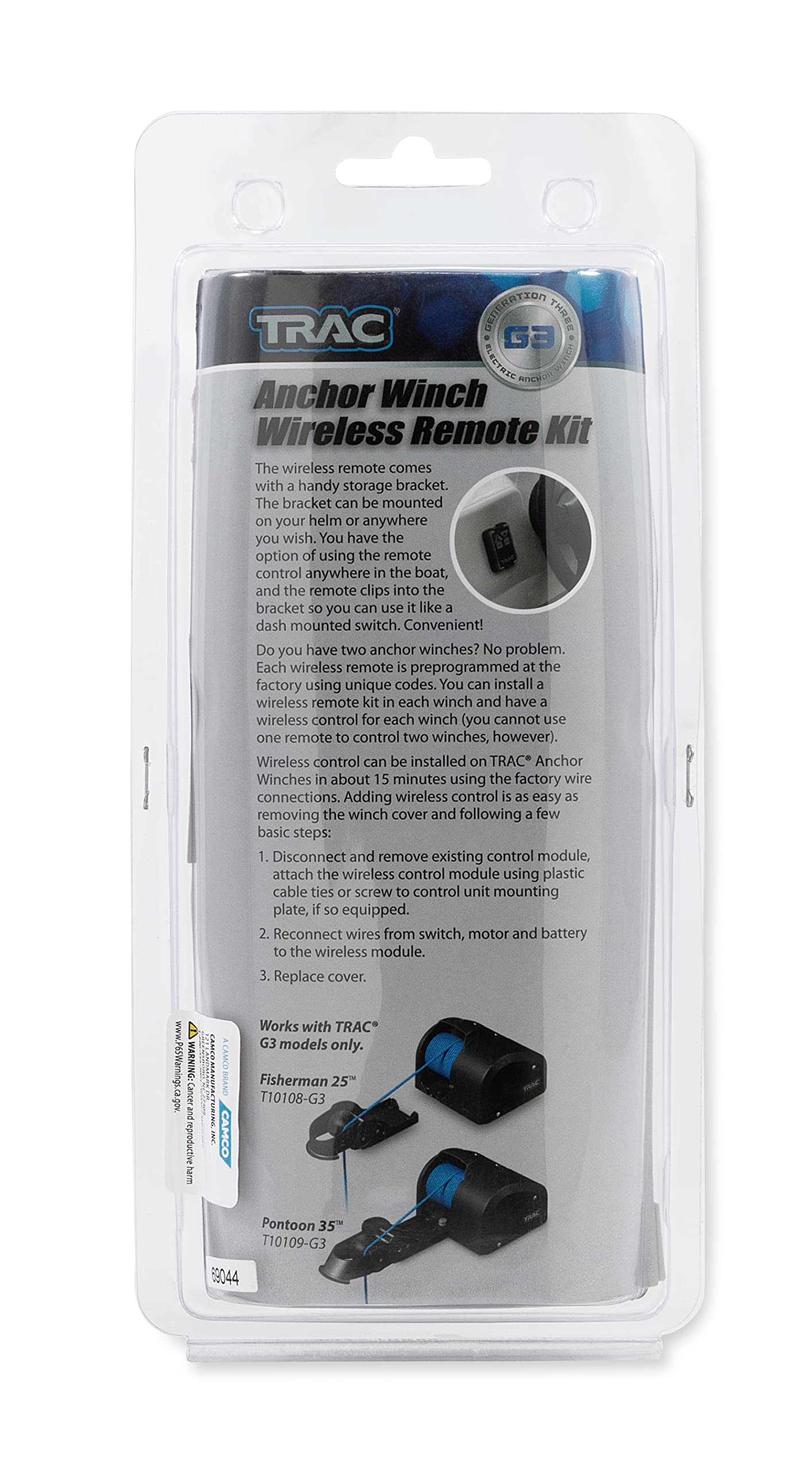 Camco Trac Outdoors Anchor Winch G3 Wireless Remote | Allows Push-Button Anchor Winch Operation from Any Location (69044), Black