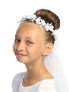 swea pea & lilli girls first communion veil - white holy 1st communion headpiece with comb and flowers