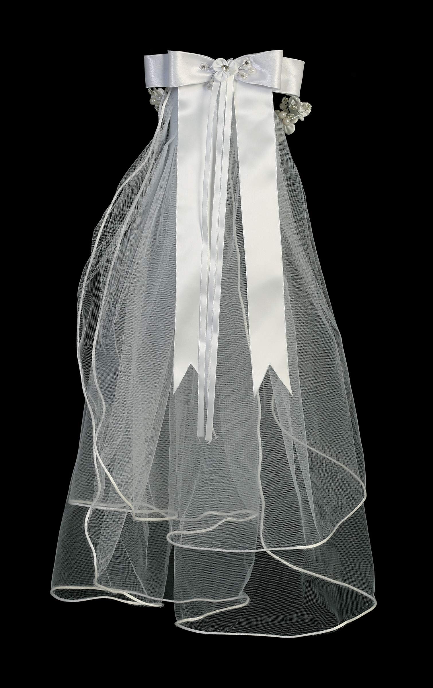 SWEA Pea & Lilli Girls First Communion Veil - White Holy 1st Communion Headpiece with Comb and Flowers