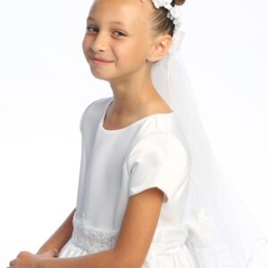 SWEA Pea & Lilli Girls First Communion Veil - White Holy 1st Communion Headpiece with Comb and Flowers