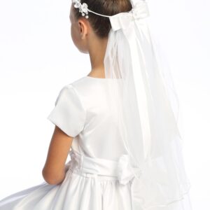 SWEA Pea & Lilli Girls First Communion Veil - White Holy 1st Communion Headpiece with Comb and Flowers