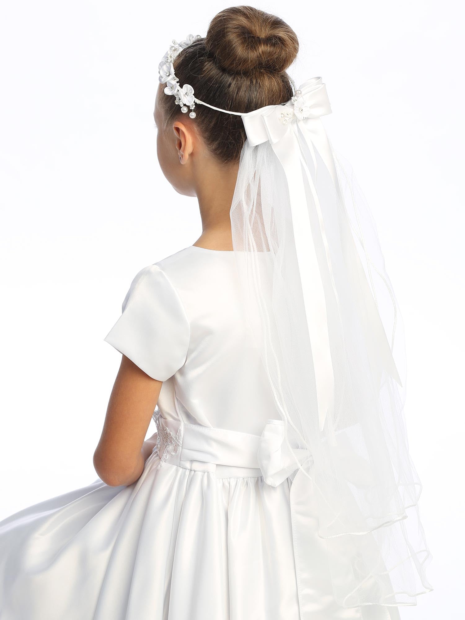 SWEA Pea & Lilli Girls First Communion Veil - White Holy 1st Communion Headpiece with Comb and Flowers