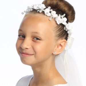 SWEA Pea & Lilli Girls First Communion Veil - White Holy 1st Communion Headpiece with Comb and Flowers