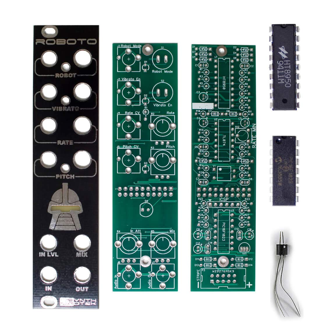 Roboto PCBs, Panel, ICs and Vactrol - Robot Voice Changing Eurorack Module PCB Set