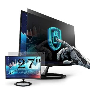 premium privacy screen filter for 27 inches desktop computer monitor with aspect ratio 16:9. screen protector size is 23.54 inch width x 13.27 inch height. anti glare and anti blue light protection