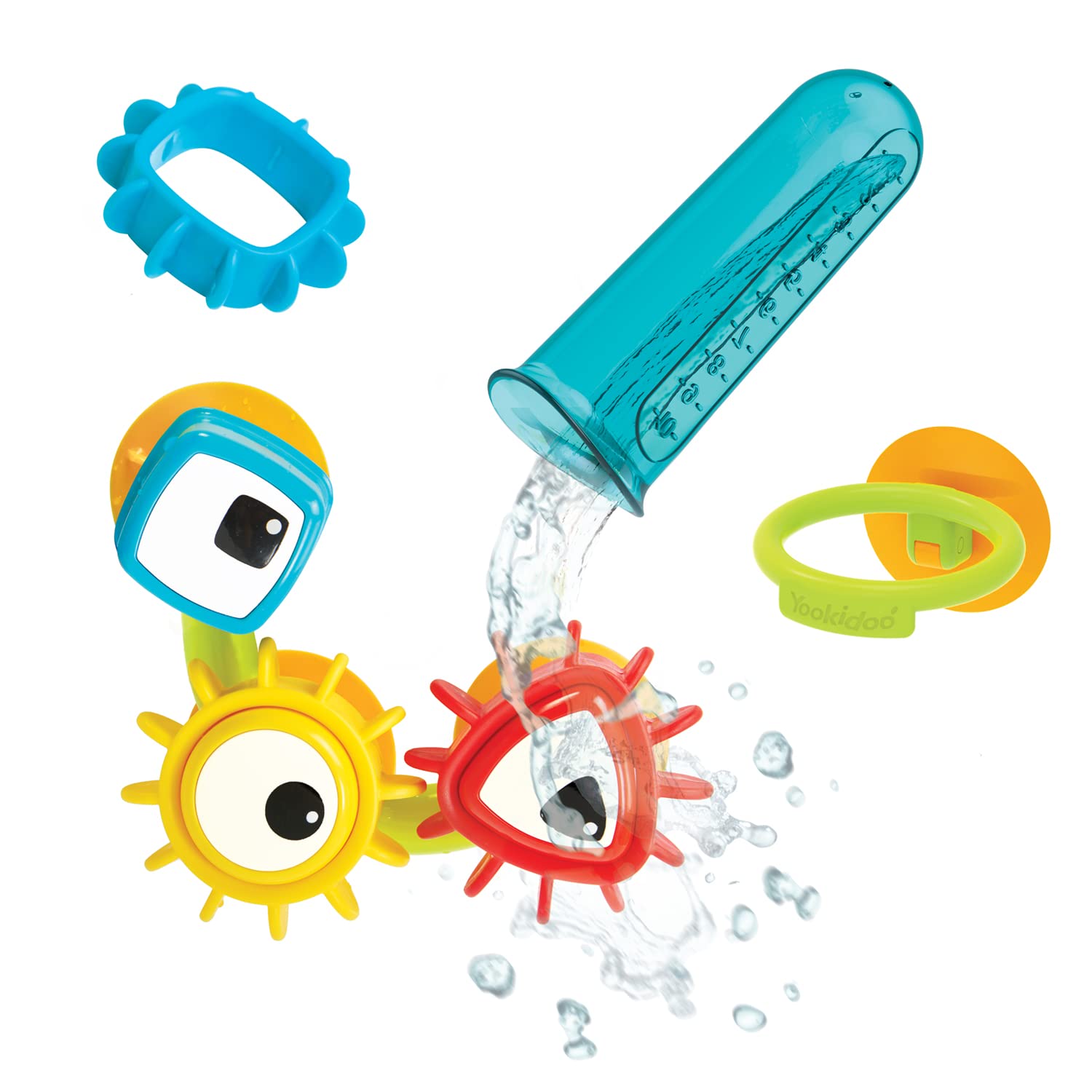 Yookidoo Baby Bath Toy - Spin 'N' Sort Water Gear - Childrens Sensory Water Wheel Set That Attaches to Any Size Tub - Includes Suction Cups, 3 Googly Eye Gears, and Pourers