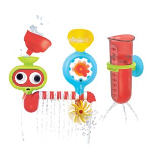 yookidoo baby toddler bath wall toy (ages 1-3) waterfall spinning gears & rotating googly eyes - mold free - attach to any tub or shower - spin n sprinkle water lab - great for boys, girls,& kids