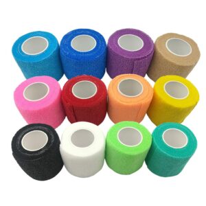 de rainbow pack of athletic tape for sports,wrist,ankle self adherent cohesive wrap bandages 2 inches x 5 yards, first aid tape, elastic self adhesive tape (12pcs)