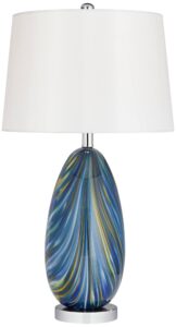 possini euro design pablo modern table lamp 27" tall swirling multi color blue hand blown art glass metal white tapered drum shade decor for living room bedroom house bedside home (color may vary)