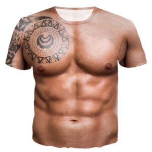 baskuwish men t-shirts, fashion funny 3d muscle printed short sleeve shirts o-neck tees funny body print t-shirt for men (xl, brown)