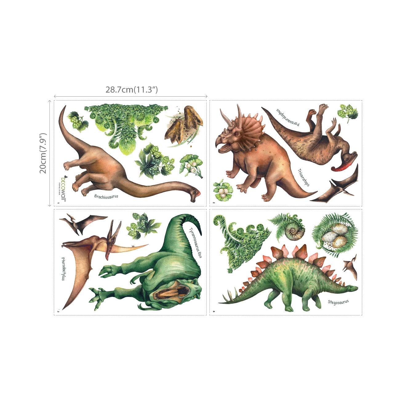 DECOWALL DS-8034 Watercolour Dinosaur Kids Wall Stickers Wall Decals Peel and Stick Removable Wall Stickers for Kids Nursery Bedroom Living Room (Small) d?cor