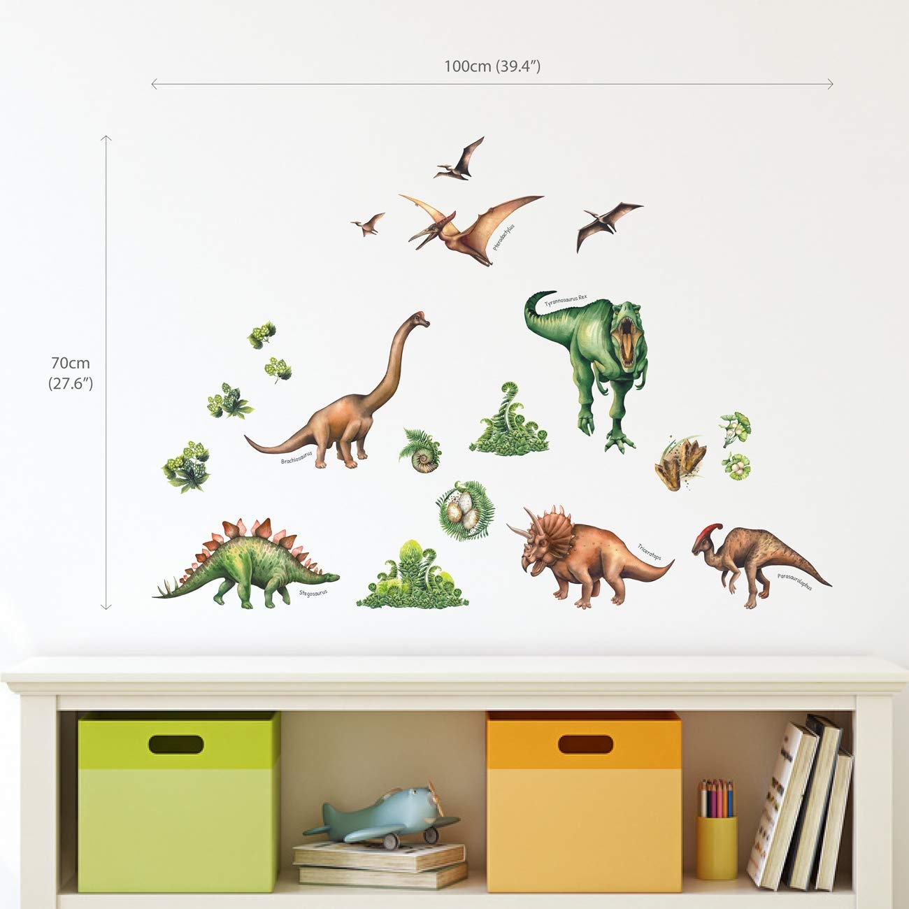 DECOWALL DS-8034 Watercolour Dinosaur Kids Wall Stickers Wall Decals Peel and Stick Removable Wall Stickers for Kids Nursery Bedroom Living Room (Small) d?cor