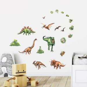 DECOWALL DS-8034 Watercolour Dinosaur Kids Wall Stickers Wall Decals Peel and Stick Removable Wall Stickers for Kids Nursery Bedroom Living Room (Small) d?cor