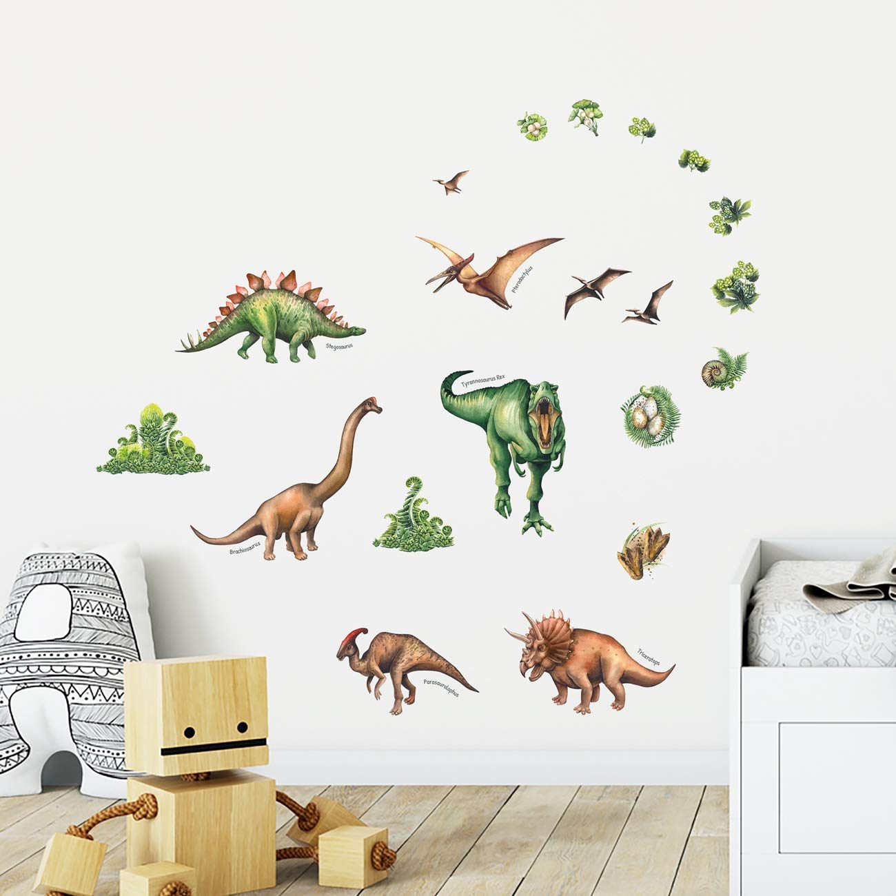 DECOWALL DS-8034 Watercolour Dinosaur Kids Wall Stickers Wall Decals Peel and Stick Removable Wall Stickers for Kids Nursery Bedroom Living Room (Small) d?cor