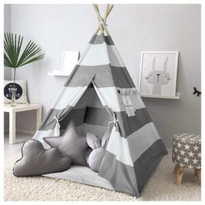 kids teepee tent for kids play teepee tent for boys indoor outdoor play house, kids teepee play tent for boys,canvas tipi tent kids,grey stripe teepee