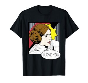 star wars couple valentine's leia i love you pop art disney+ t-shirt