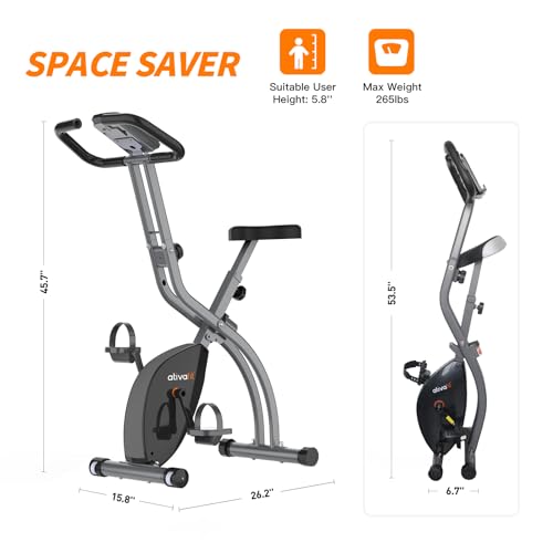 ATIVAFIT Exercise Bike Foldable Fitness Indoor Stationary Bike Magnetic 3 in 1 Upright Recumbent Exercise Bike for Home Workout (Grey)