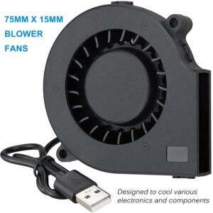 GDSTIME 75mm USB Fan, 75mm x 15mm Blower Fan, 5V DC Brushless Cooling Fan For Laptop