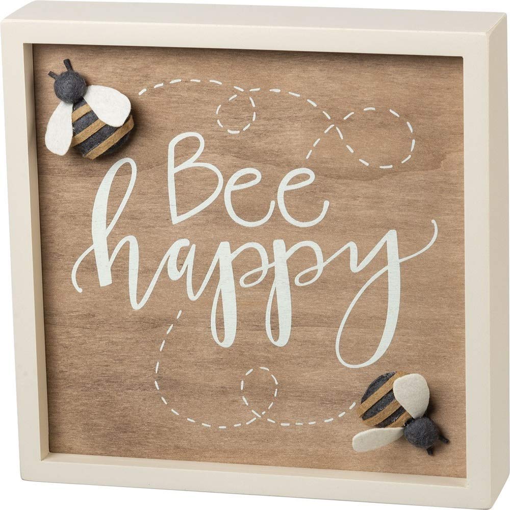 Primitives by Kathy Home Décor Bee Happy Wooden Inset Sign: Great for housewarming, gift, or any kitchen or living room