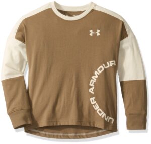 under armour sportstyle color blocked long-sleeve shirt, outpost green (331)/butter white, youth x-large