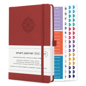 smart planner pro – undated daily planner – small a5 – achieve goals & increase productivity – weekly, monthly, work sections, organizer diary with back pocket, 3 satin bookmarks & pen holder