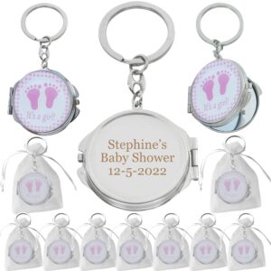 12 pcs personalized baby shower pink girl mirror keychain favors with baby footprint design custom engraving gift