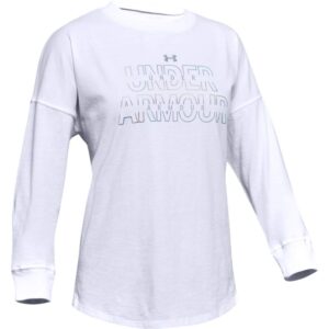 under armour wordmark branded long-sleeve shirt, white (100)/mod gray, youth small