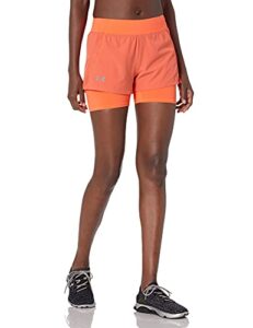 under armour qualifier speedpocket 2-in-1 short, coral dust (642)/reflective, x-small