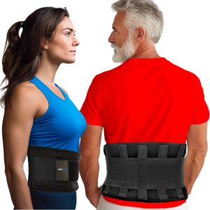 riptgear back brace for lower back pain relief - breathable back brace for men and women - ideal for lifting, work, sciatica, herniated disc, and lumbar support - black, small (waist: 23"-27")