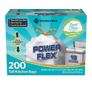 member's mark tall kitchen drawstring bags (13 gallon, 200 count) - fresh scentq